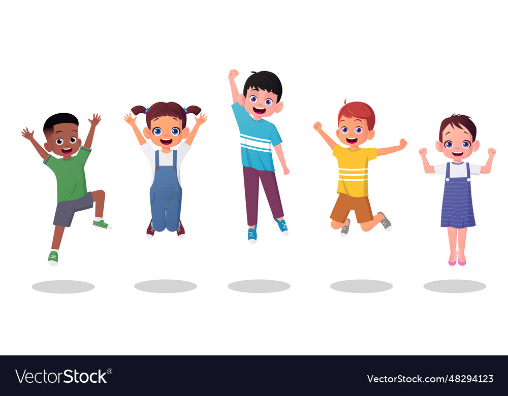 Joyful kids jumping together children group Vector Image