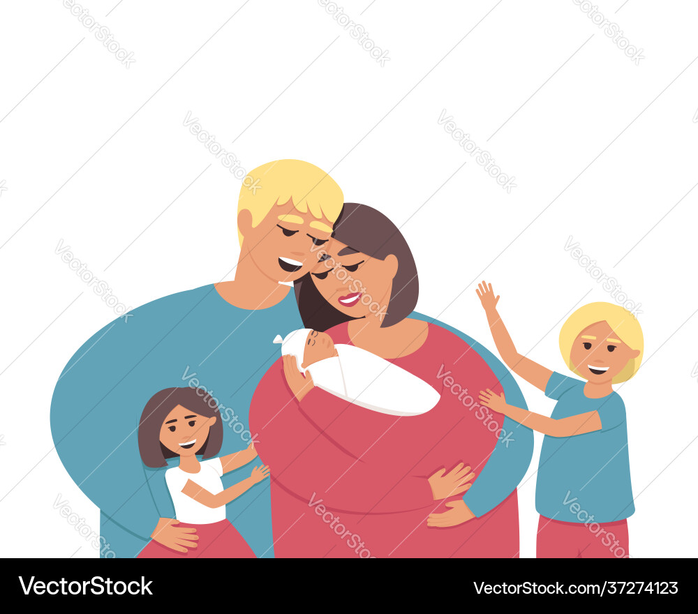 Large family with three children Royalty Free Vector Image