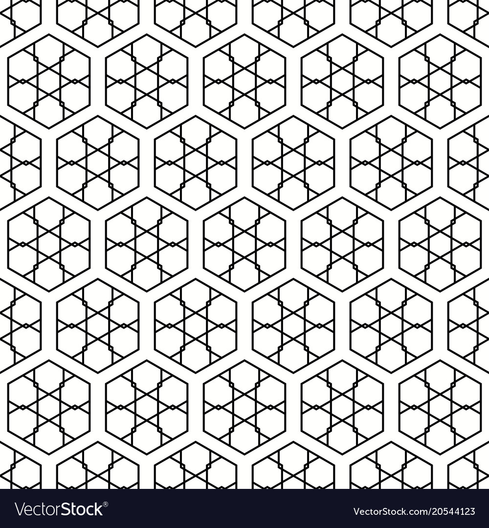 Seamless linear black and white hexagonal pattern Vector Image
