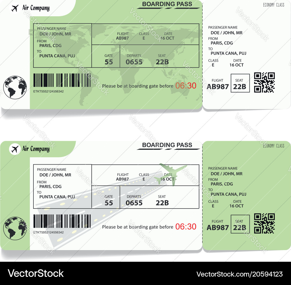 Two variants of airline boarding pass tickets Vector Image