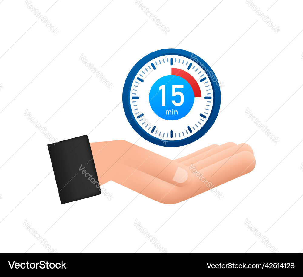 15 minutes stopwatch hand icon Royalty Free Vector Image