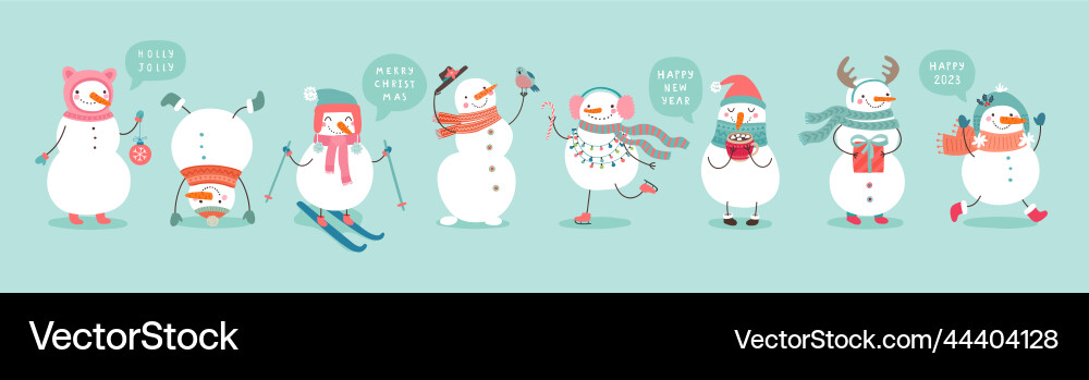 Christmas set with cute snowmen funny characters Vector Image