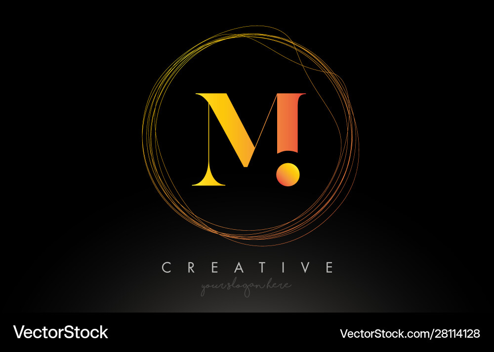 Gold artistic m letter logo design with creative Vector Image