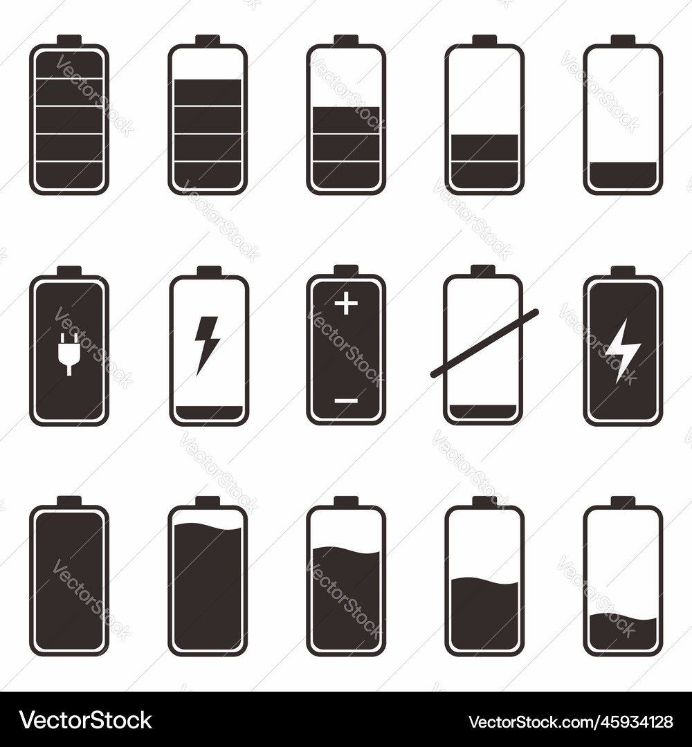 Icon set of batteries with different degree Vector Image