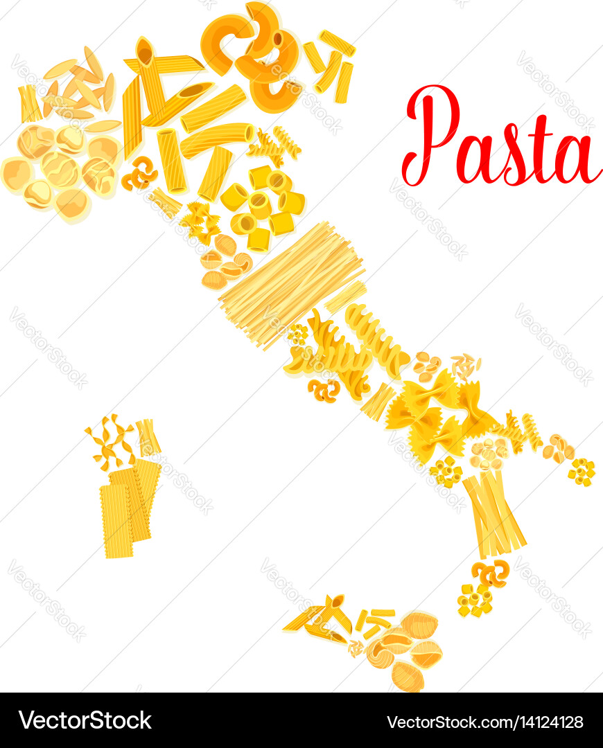 Pasta or italian macaroni italy map Royalty Free Vector