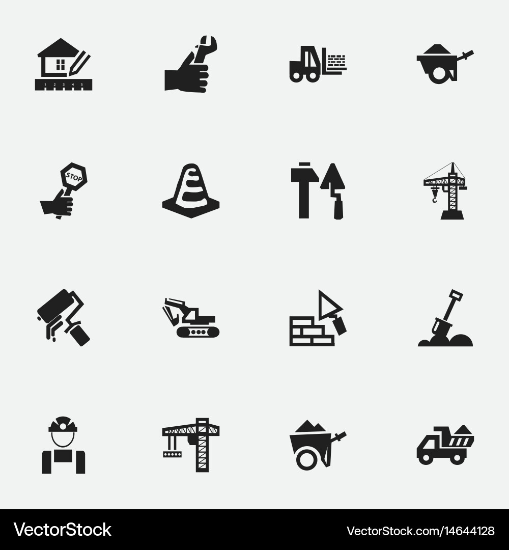 Set of 16 editable building icons includes Vector Image