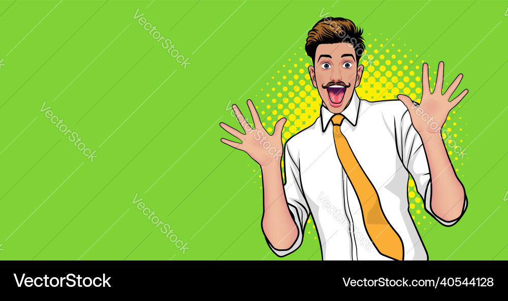 Surprised businessman raising his hands Royalty Free Vector