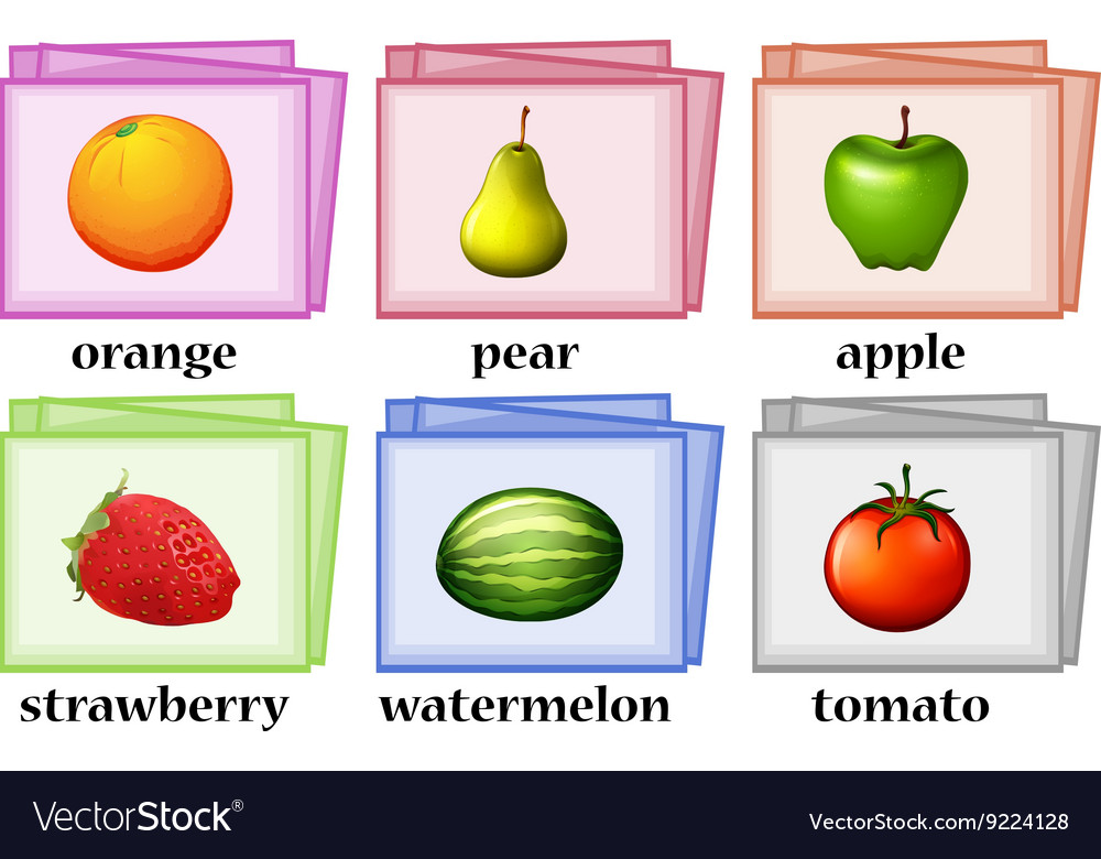 Word cards for fruits and vegetables Royalty Free Vector