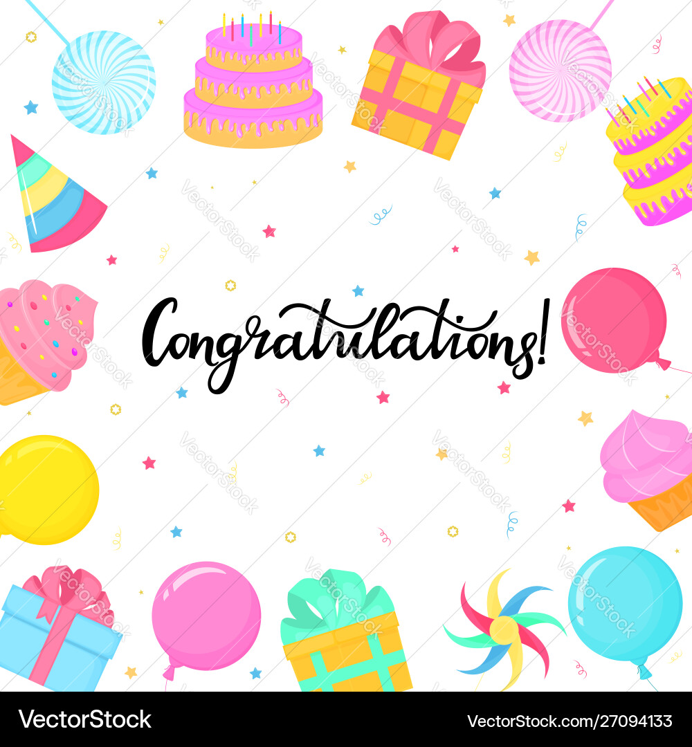 Birthday greeting card lettering congratulation Vector Image