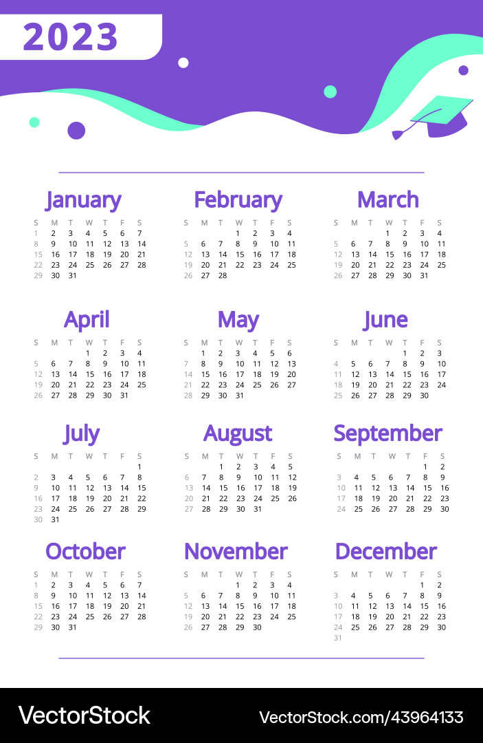 College graduating wavy wall calendar design Vector Image