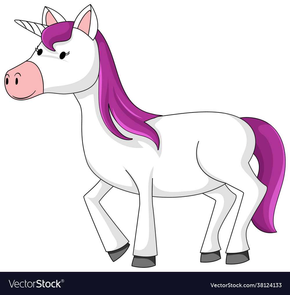 Cute unicorn with purple mane cartoon character Vector Image