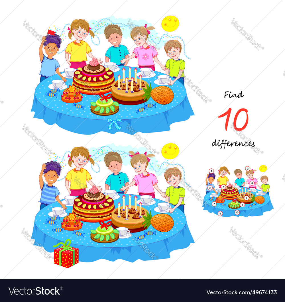 Find 10 differences logic puzzle game Royalty Free Vector