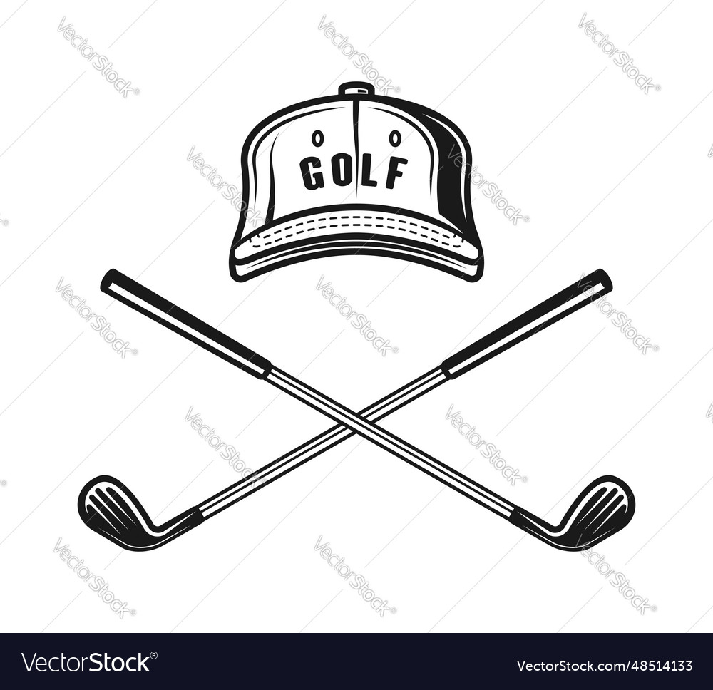 Golf Cap And Two Crossed Golf Clubs Royalty Free Vector