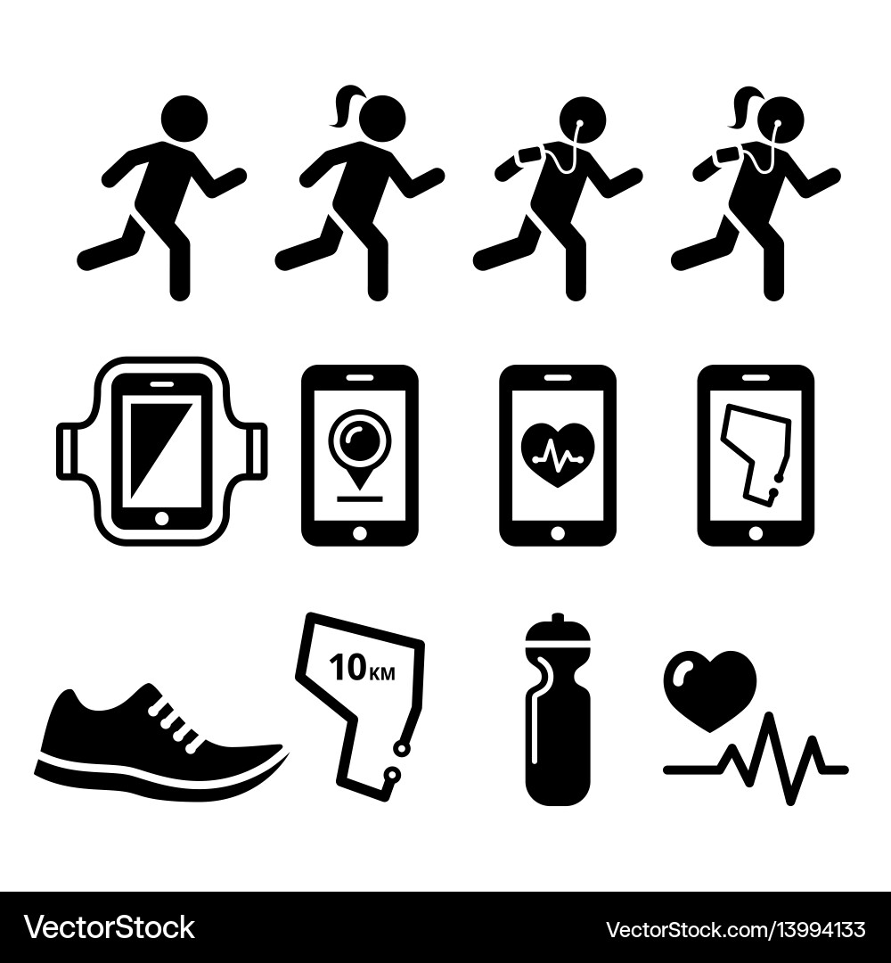 Jogging people running jogging apps icons set Vector Image