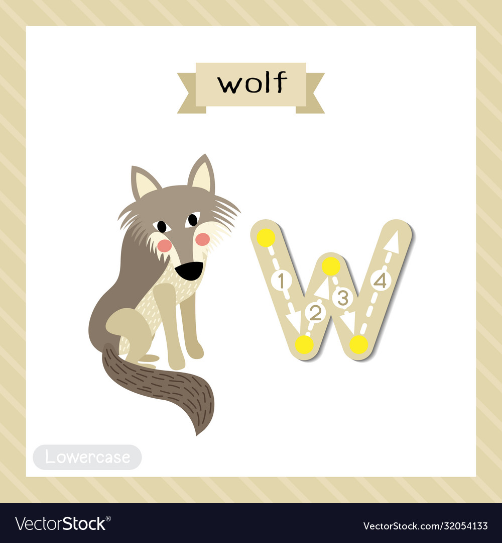 Letter w lowercase tracing wolf Royalty Free Vector Image