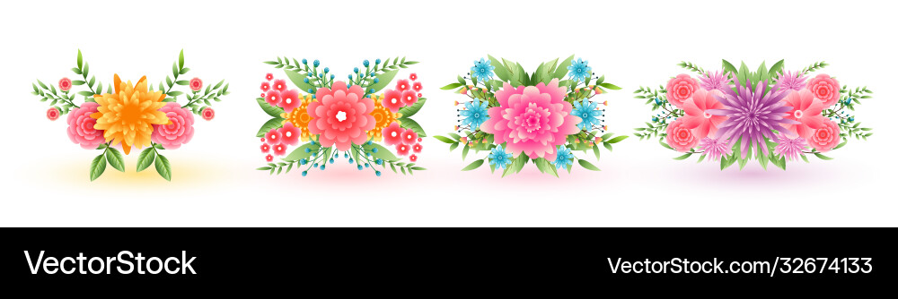 Set four decorative flowers beautiful design Vector Image