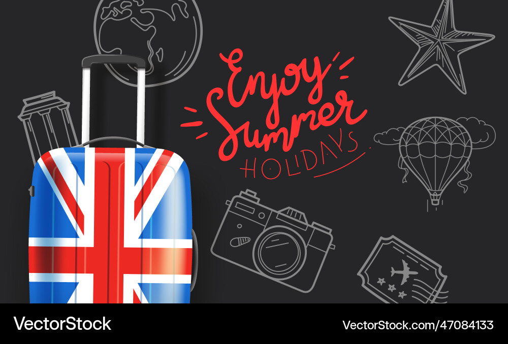 Summer travel concept suitcase with linear sketch Vector Image