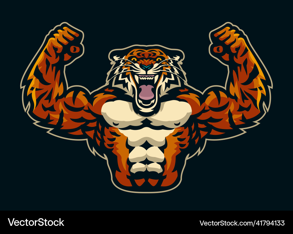 Tiger bodybuilder gym logo mascot Royalty Free Vector Image