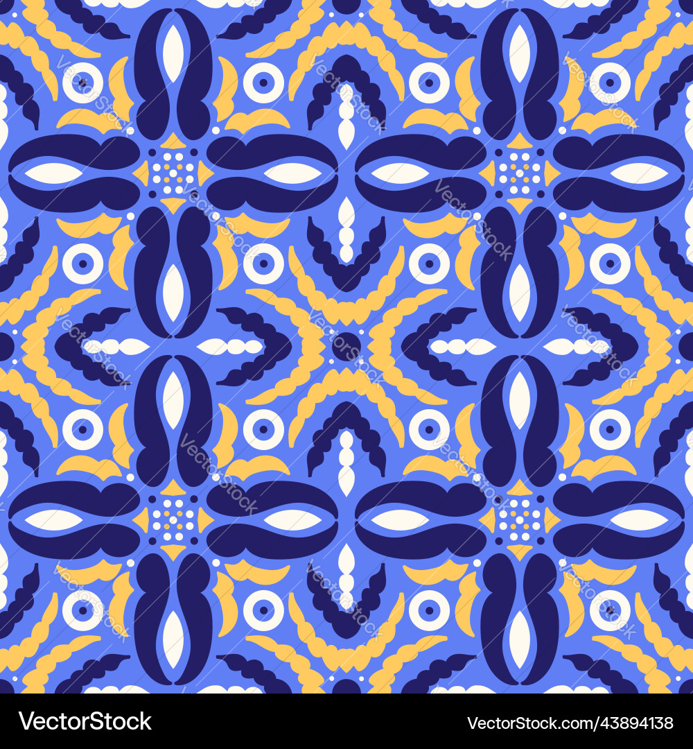 Ethnic geometric pattern with floral motifs blue Vector Image