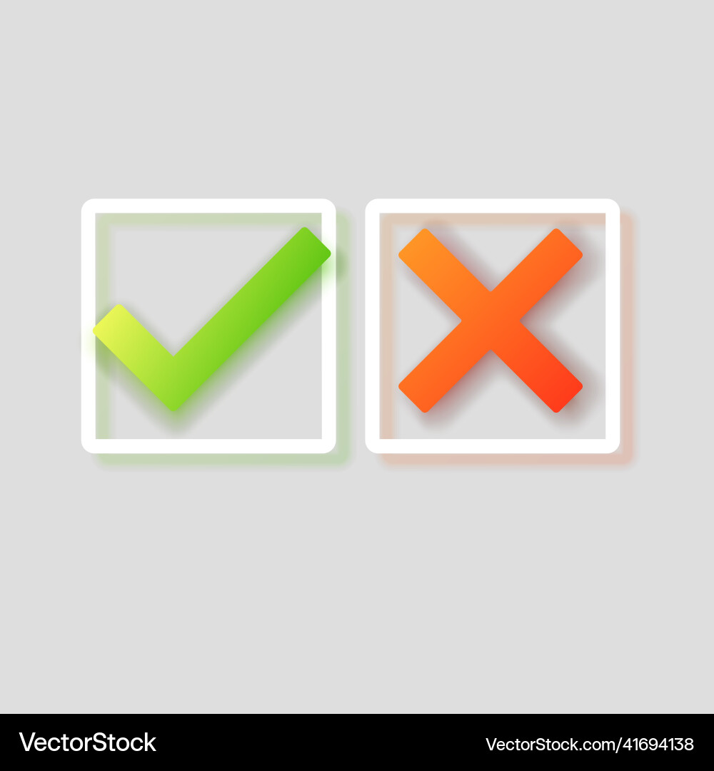 Green check mark icon and red cross Royalty Free Vector