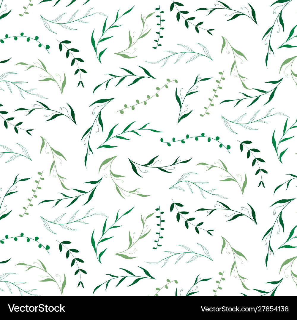 Hand drawn green leave pattern design Royalty Free Vector