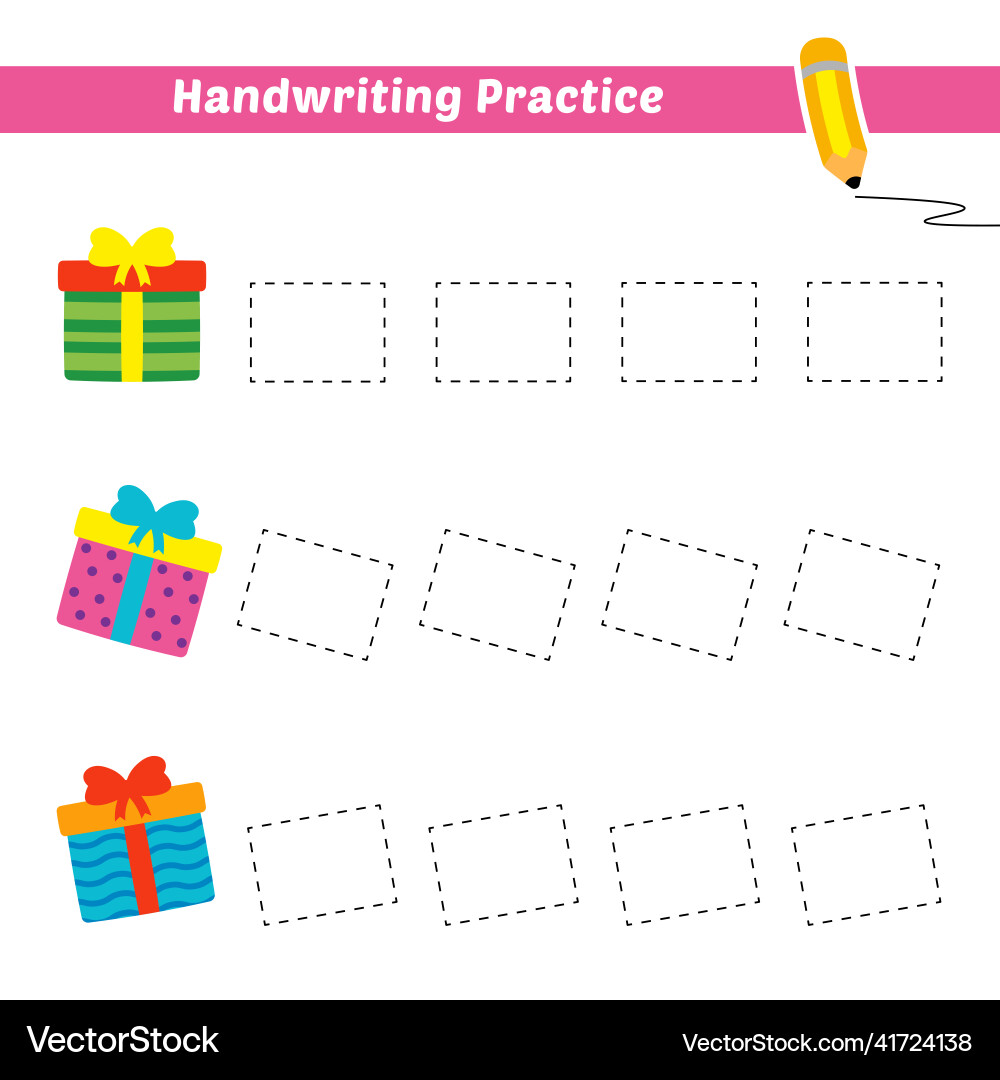 Handwriting practice for kids with gift box Vector Image