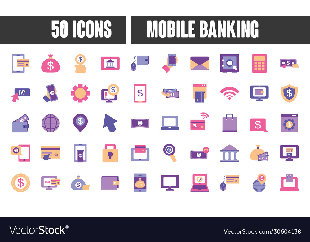 Mobile banking icon set flat style Royalty Free Vector Image