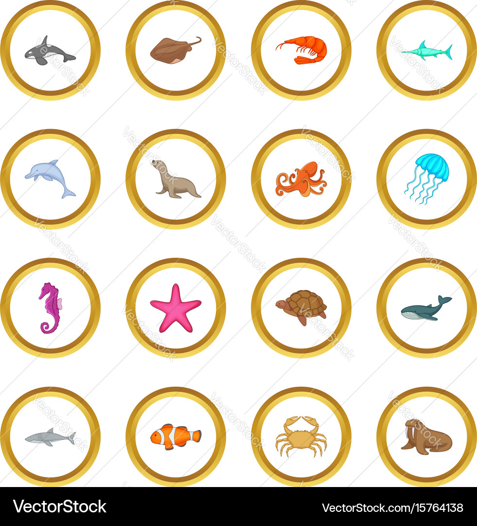 Ocean inhabitants icons circle Royalty Free Vector Image
