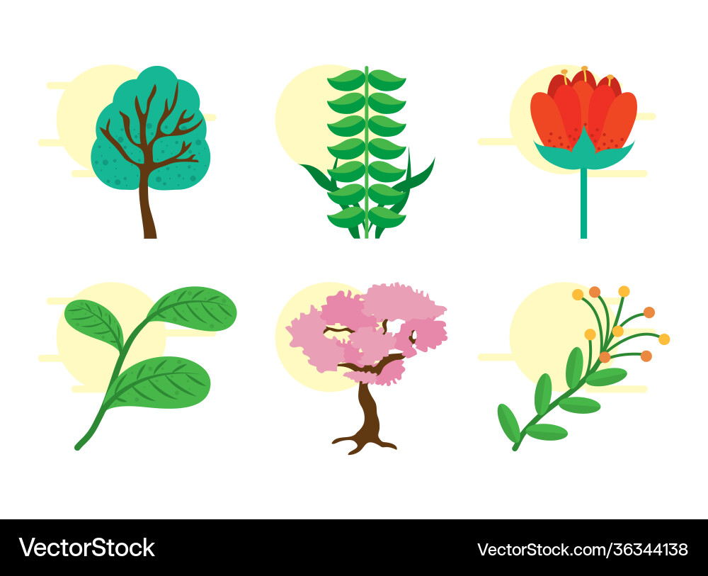 Trees and leaves icon set colorful design Vector Image