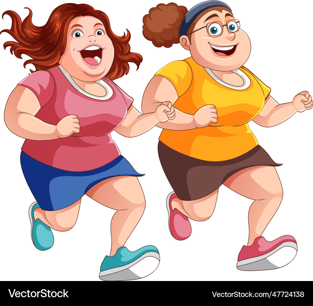 Two chubby women running together Royalty Free Vector Image