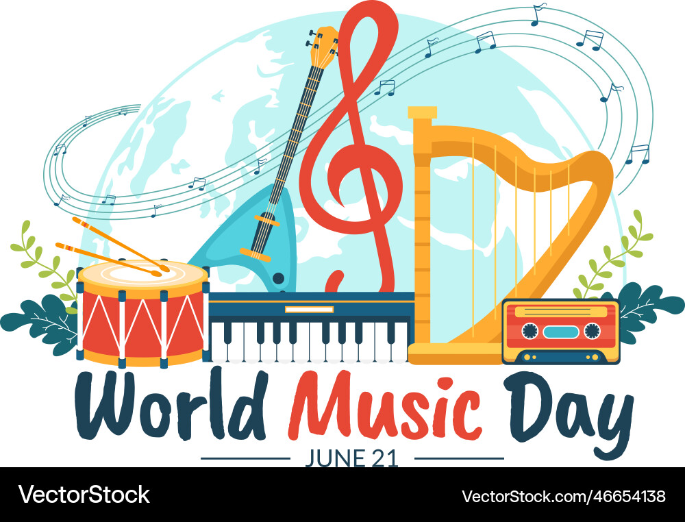 World music day with various musical instruments Vector Image