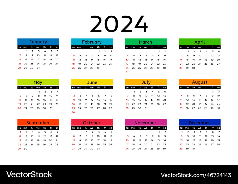 Calendar for 2024 isolated on a white background Vector Image