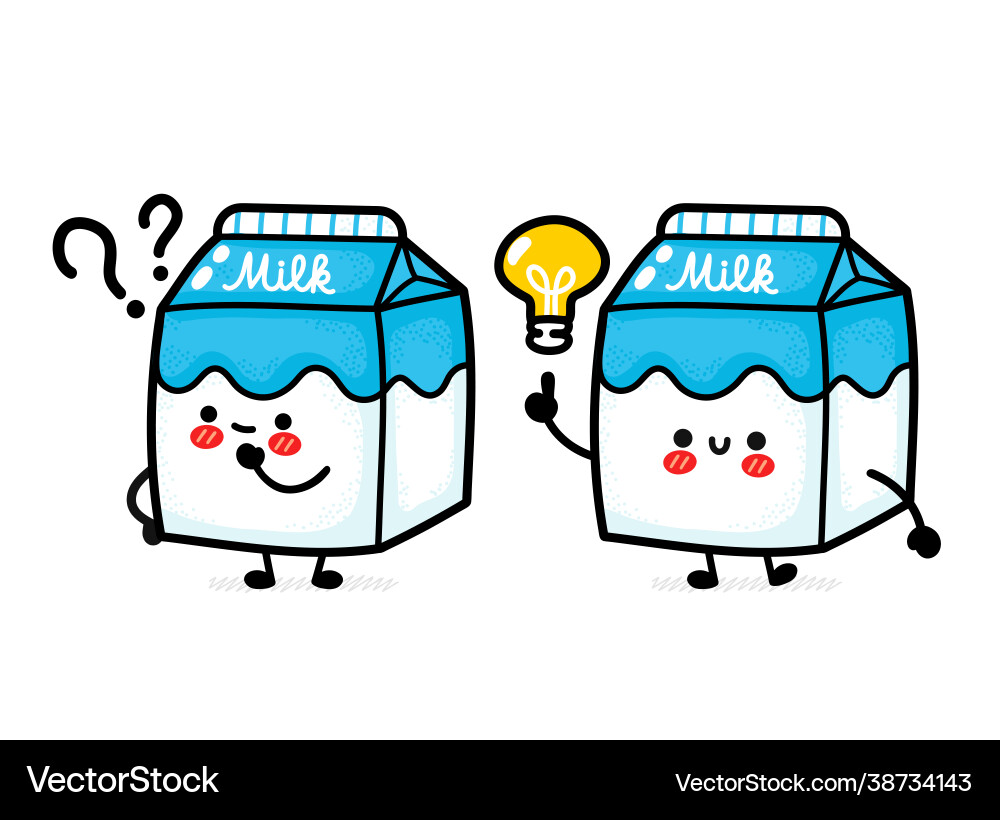Cute funny milk box with question mark and idea Vector Image