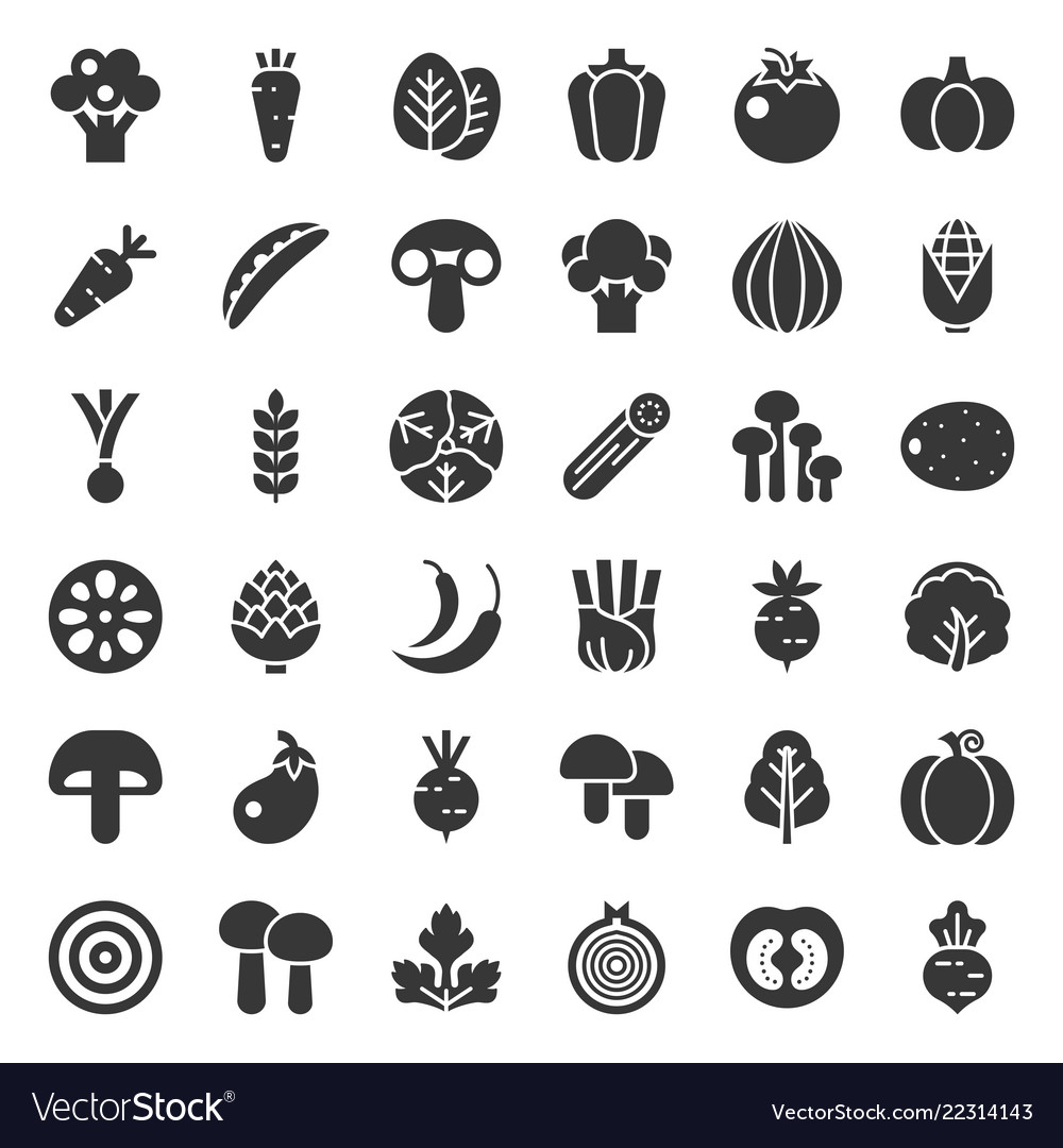 Cute vegetable icon set solid style Royalty Free Vector