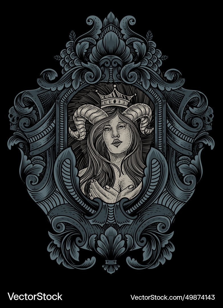 Demon girl with engraving style Royalty Free Vector Image