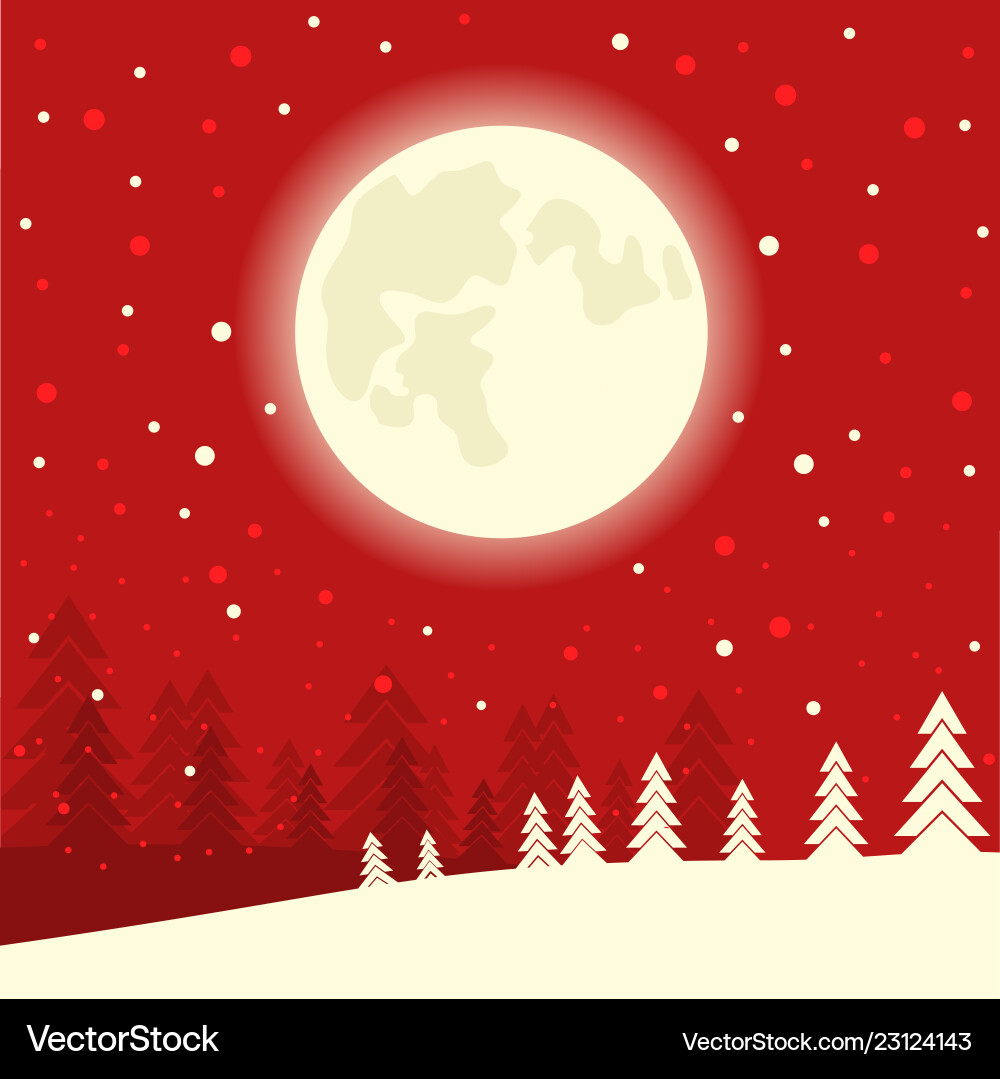 Red christmas card background on winter moon Vector Image
