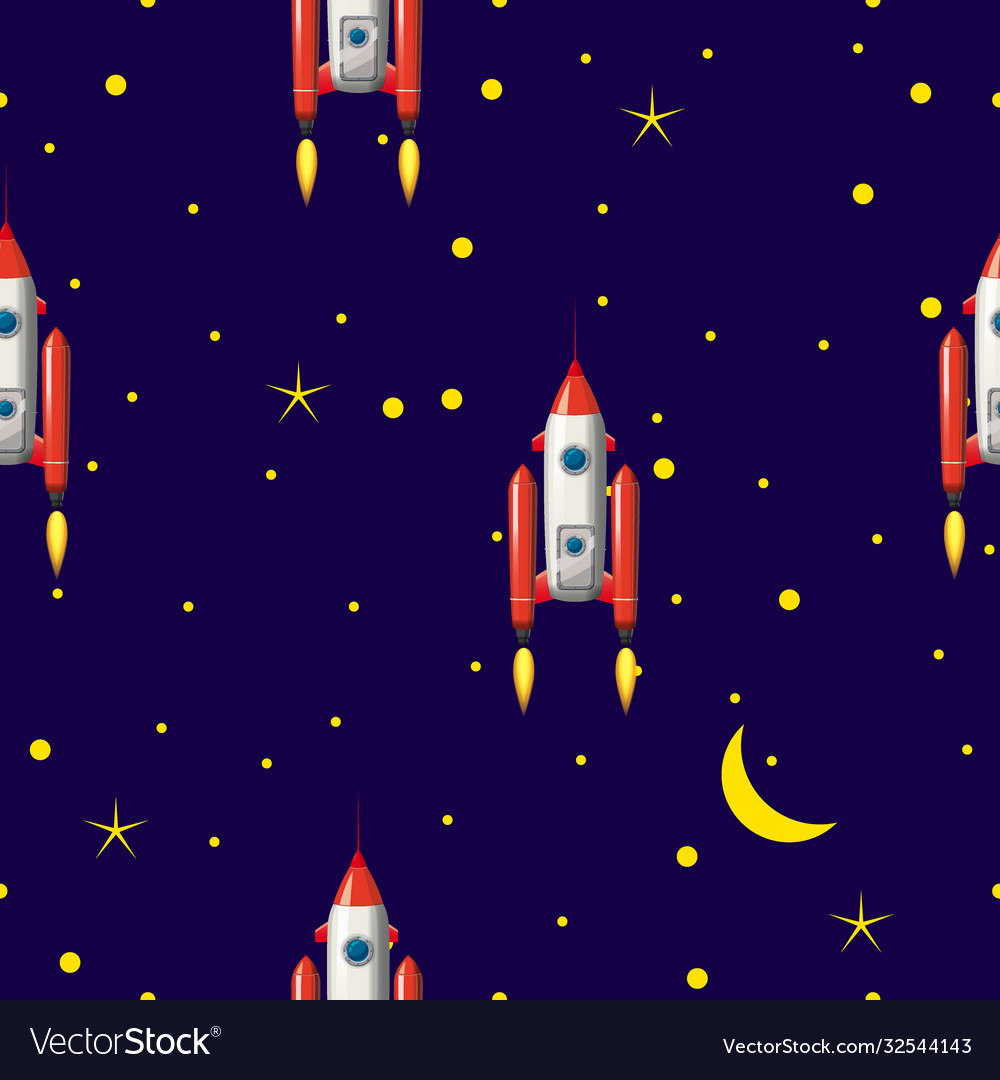 Seamless rocket pattern stars and space Royalty Free Vector