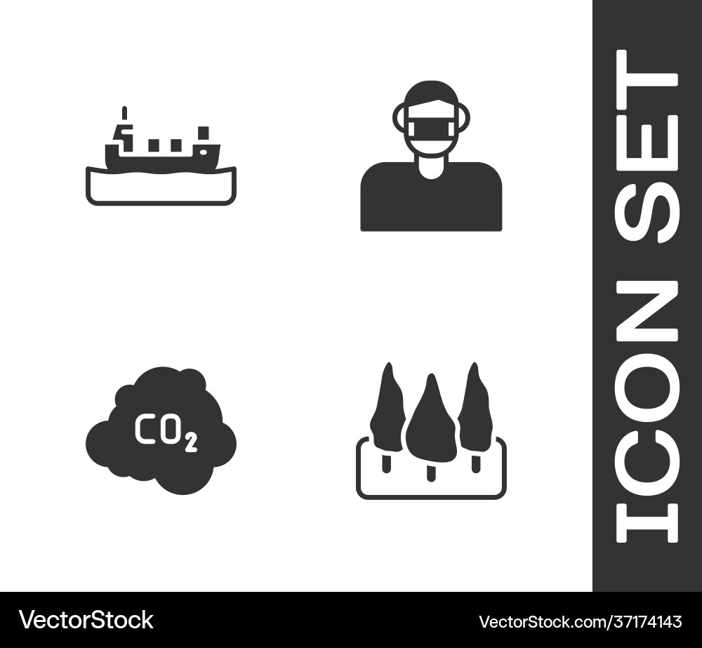 Set forest oil tanker ship co2 emissions Vector Image