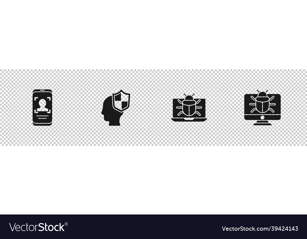 Set mobile and face recognition head with shield Vector Image Set mobile and face recognition head with shield Vector Image