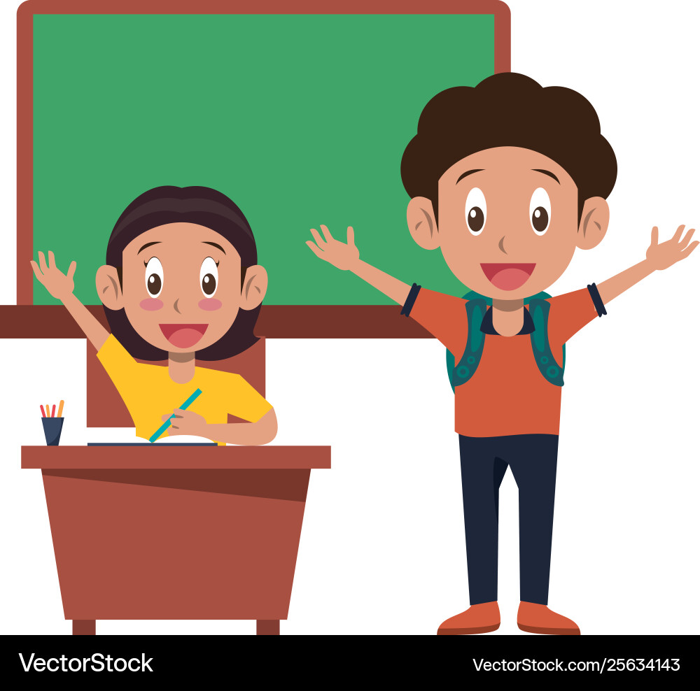 Students kids in school cartoon Royalty Free Vector Image