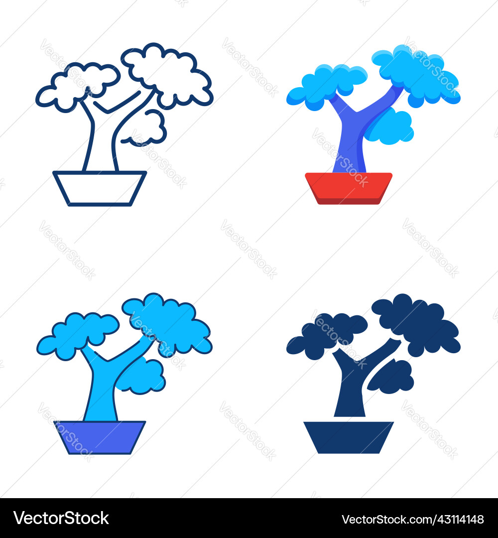 Bonsai icon set in flat and line style Royalty Free Vector