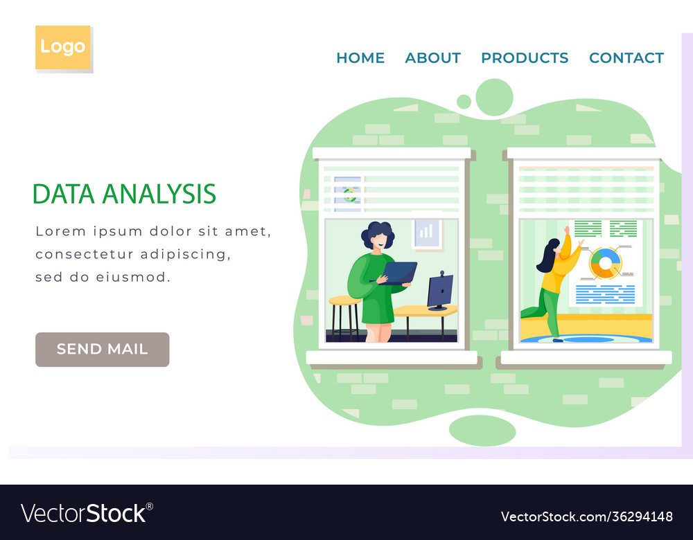 Data analysis analytics landing page template Vector Image
