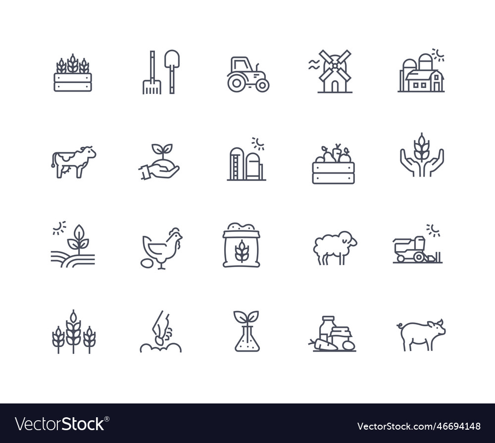 Farm icons outline set Royalty Free Vector Image
