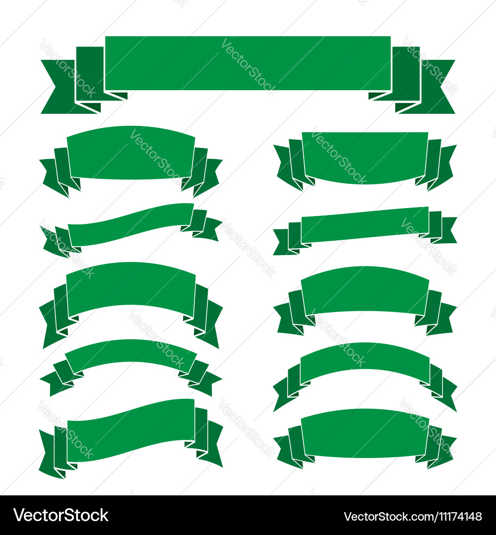 Green banners set blank decoration ribbons Vector Image