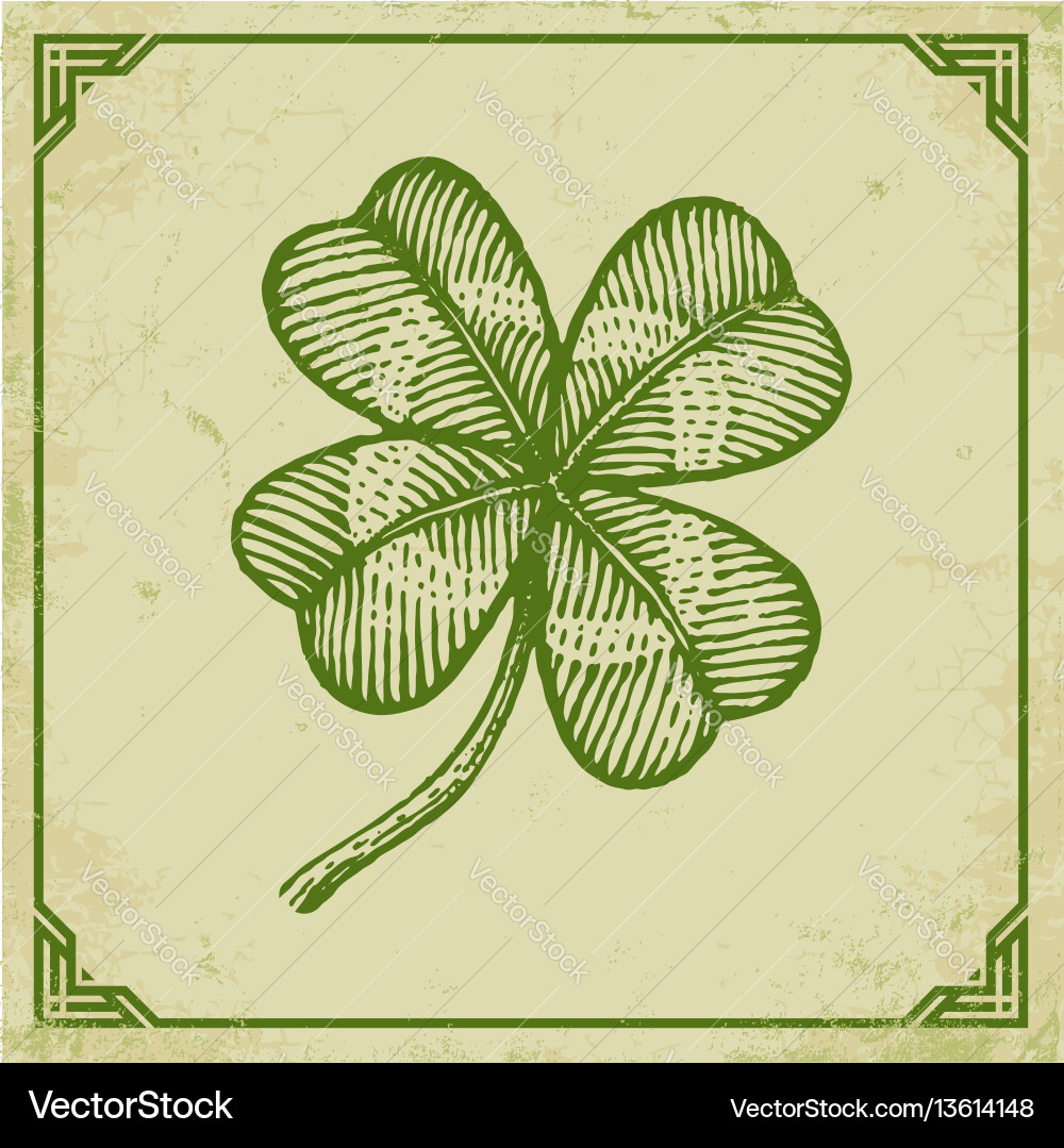 Green clover on old paper Royalty Free Vector Image