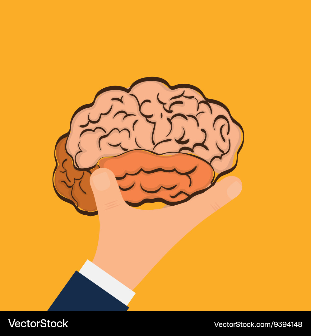 Human organ brain and hand icon graphic Royalty Free Vector