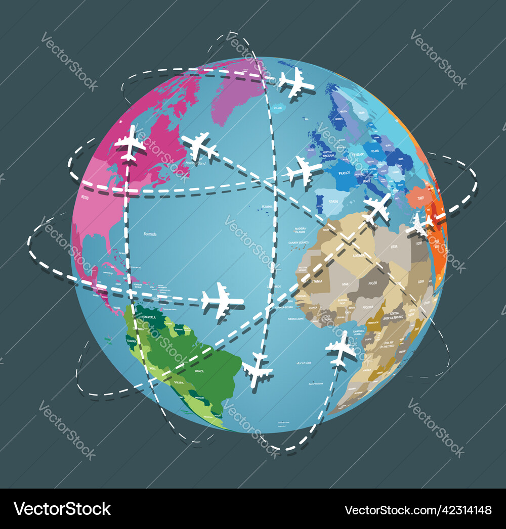 Polygonal earth planet with flying airplanes Vector Image