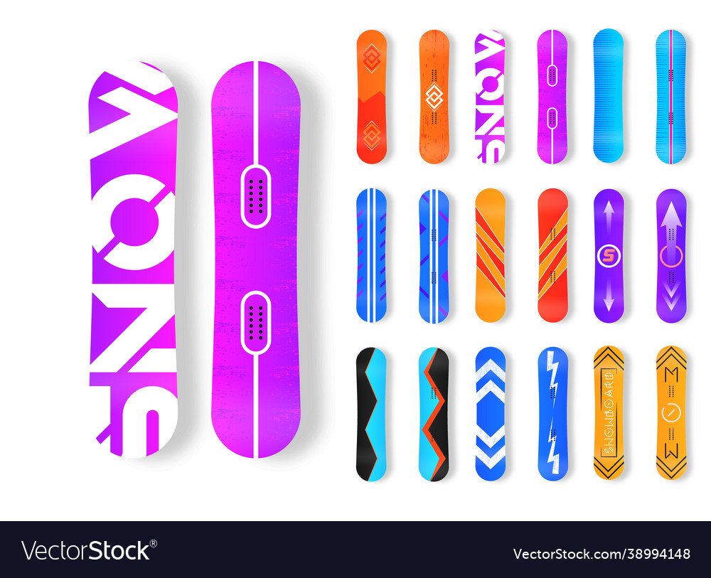 Set snowboard for ski resort mountain Royalty Free Vector