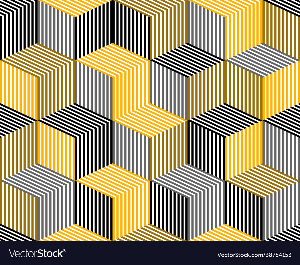 3d Dimensional Lined Cubes Seamless Pattern Vector Image