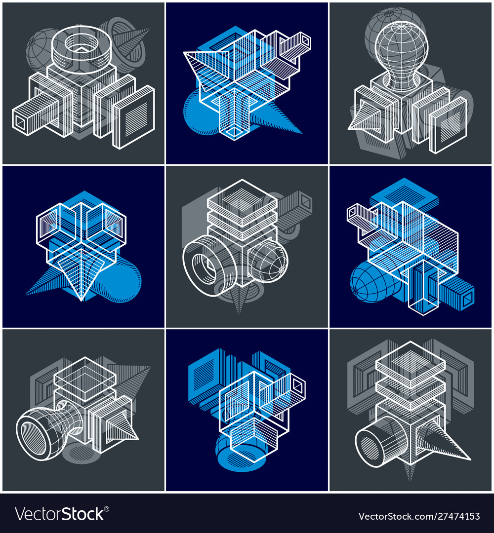 Abstract constructions set dimensional designs Vector Image